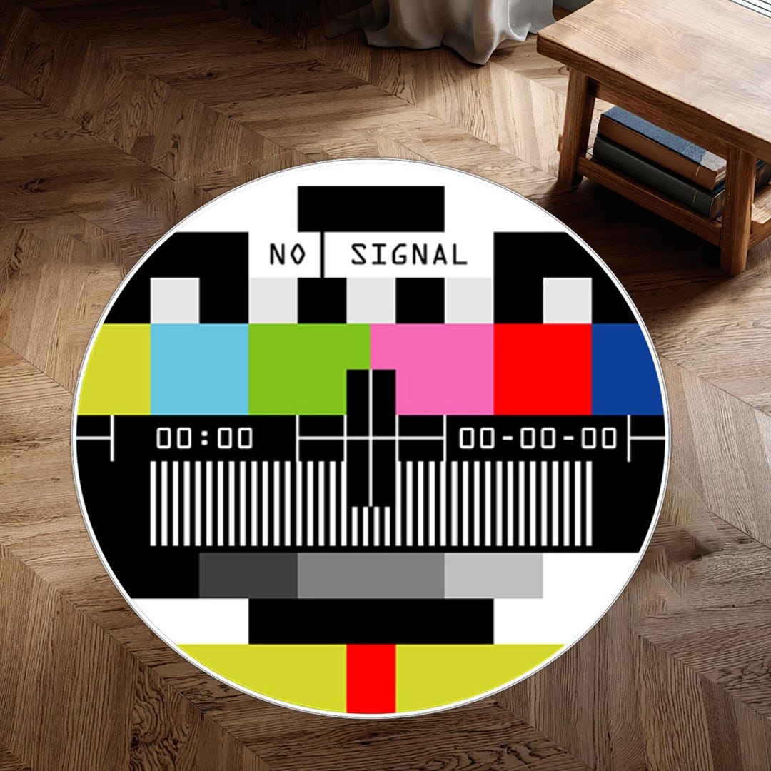 No Signal Round Rug: Spooky TV Static Design, Non-slip Washable Carpet ...