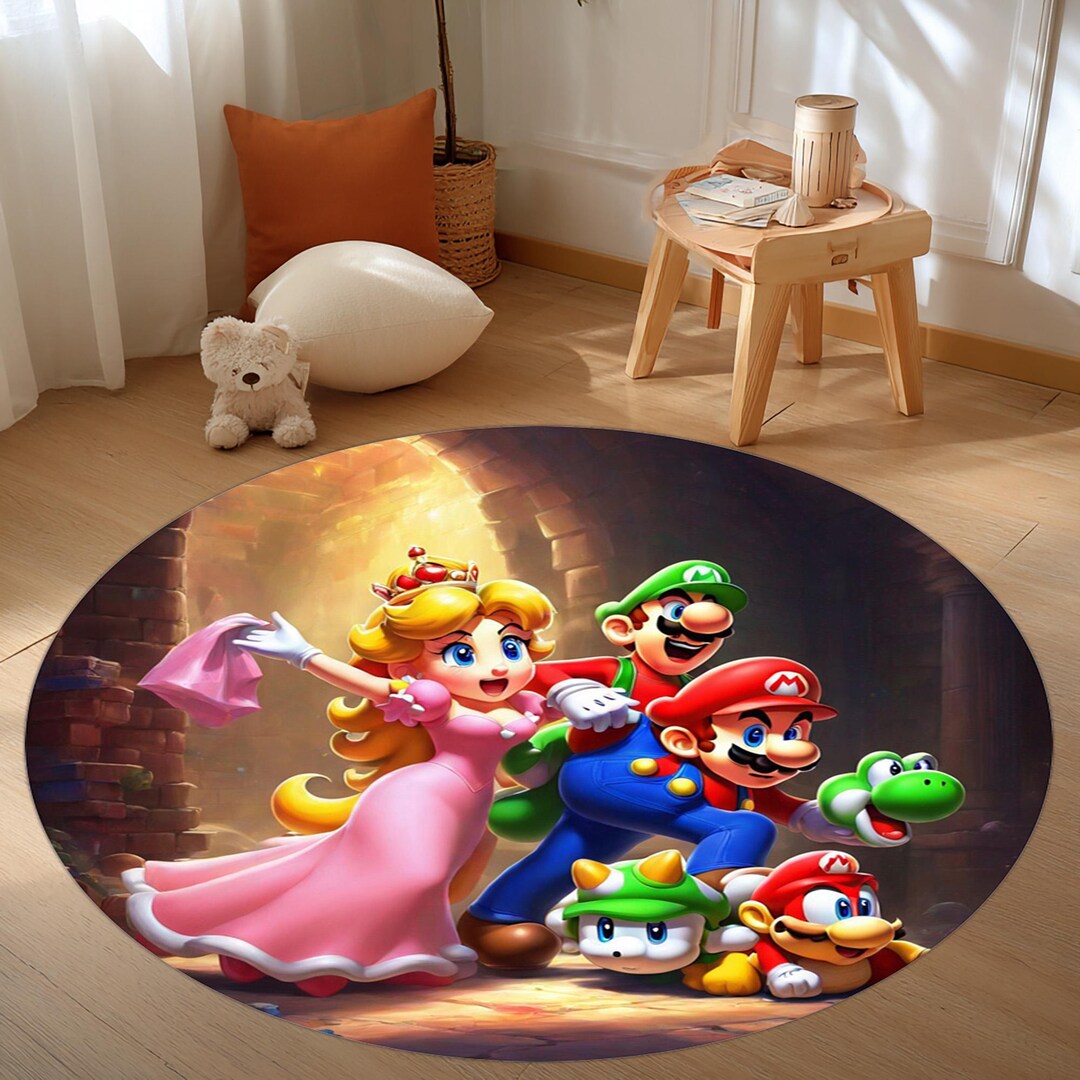 Retro Mario Round Rug, Colorful Kids Room Decor, Non-slip - Etsy