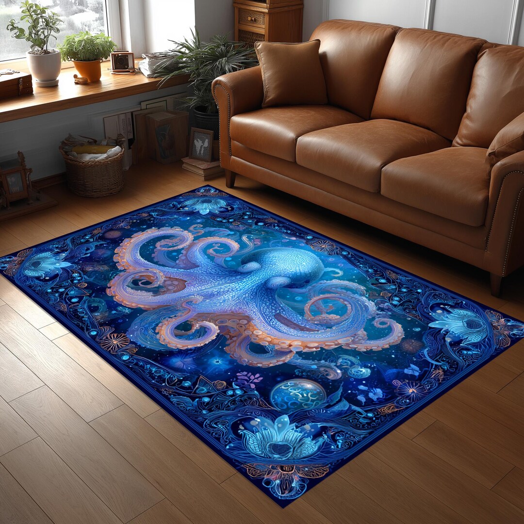 Octopus Area Rug: Marine Art, Nautical Home Decor - Etsy