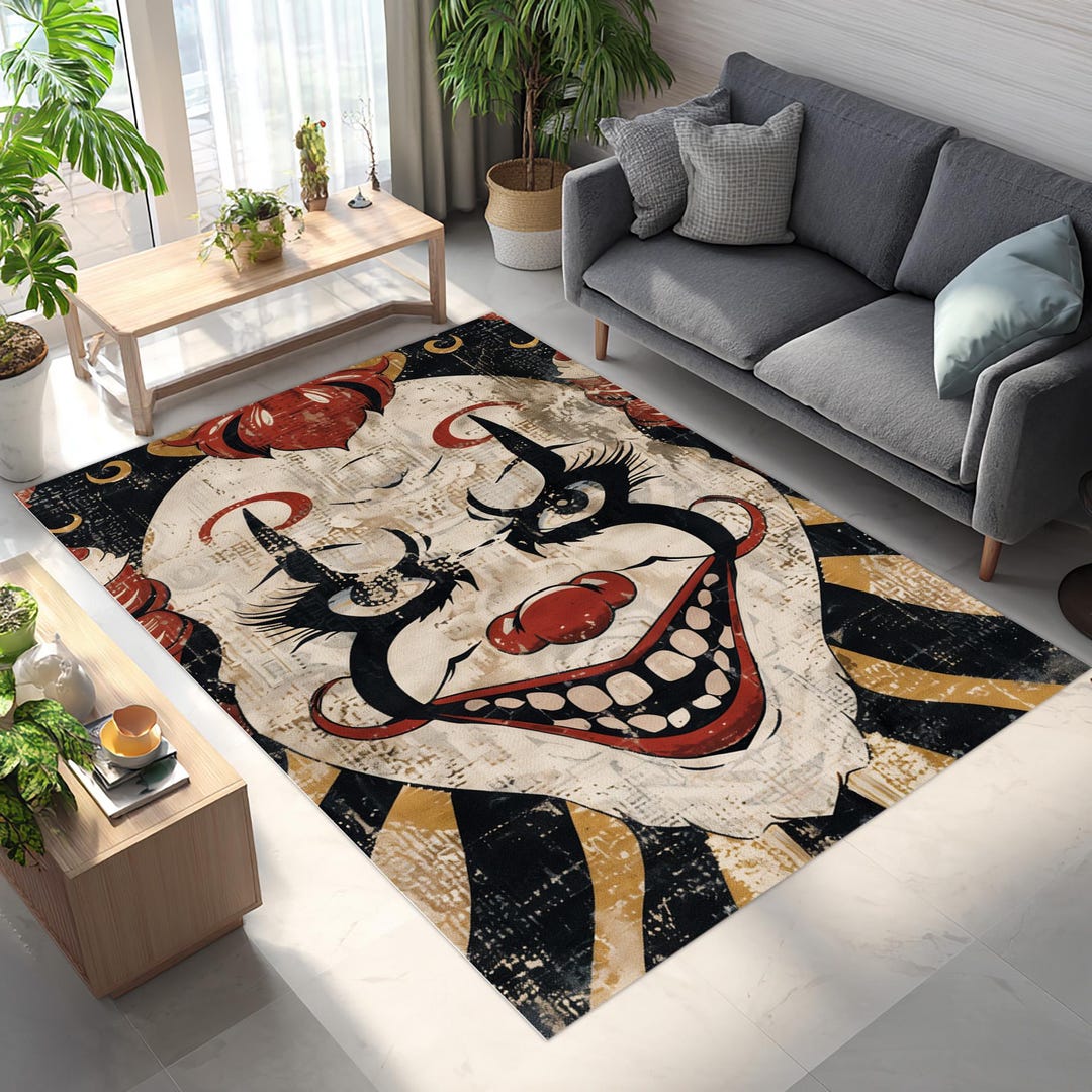 Creepy Clown Rug,scary Clown Face Rug,horror Clown Rug,evil Clown Art ...