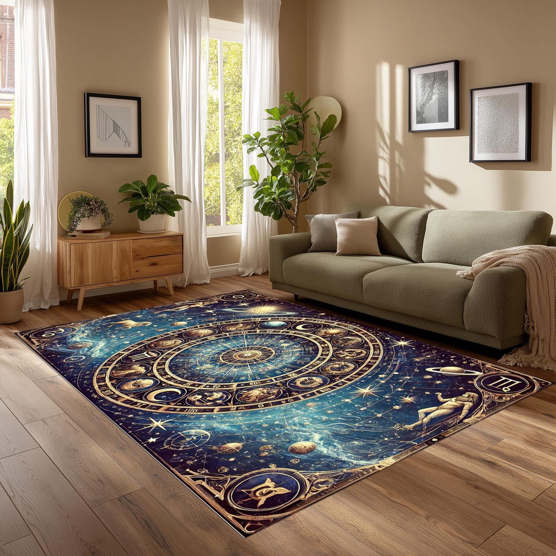 Zodiac Astrology Rug, Celestial Star Map Carpet, Mystic Galaxy Living ...