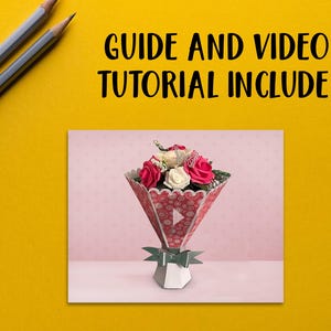 3D Paper Flower Bouquet SVG, Rolled Roses Bouquet Vase Gift Box SVG ...