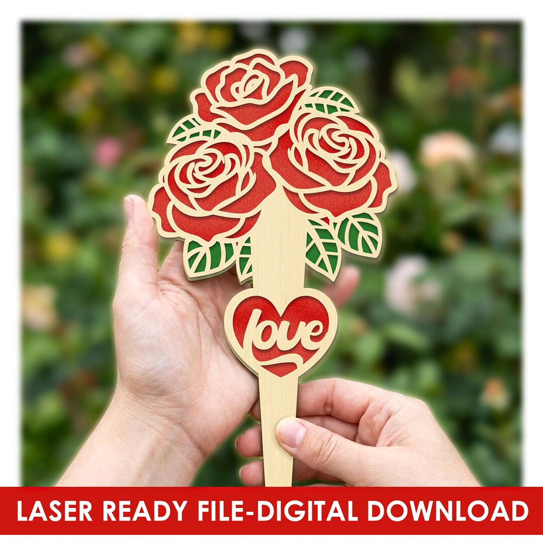 Wooden Roses Laser Cut, Wood Flower SVG, Love Wood Decor, Heart Wood ...