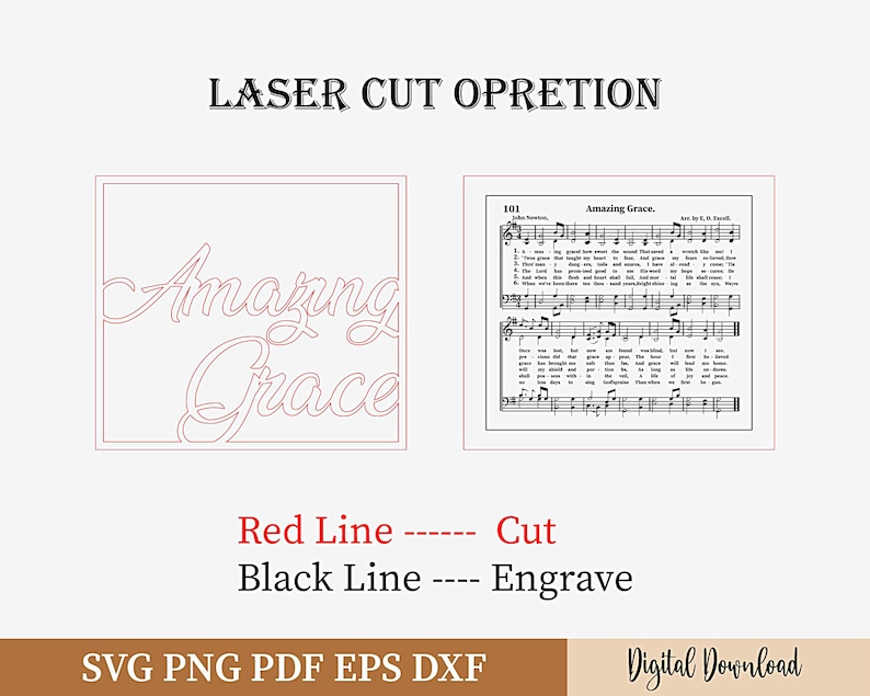 Amazing Grace Laser SVG .pdf .png, Cricut, Silhouette Laser Cut File ...