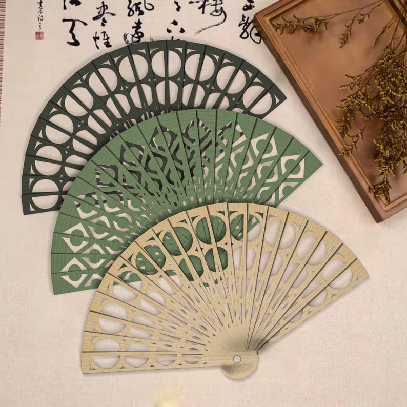 Laser Cut Decorative Wooden Fan, Oriental Wooden Folding Fan, Wedding ...