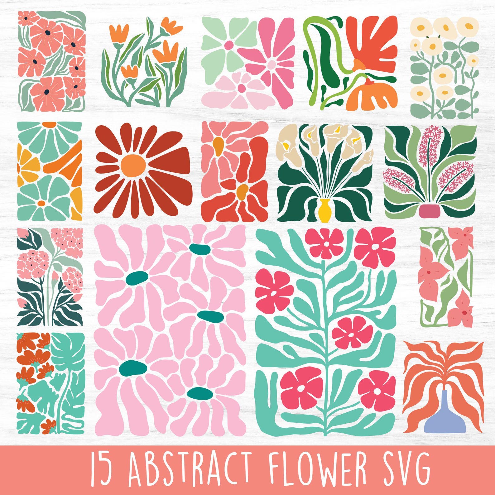 Abstract Flower Svg and Png Bundle, Abstract Art Svg, Floral Png, Boho ...