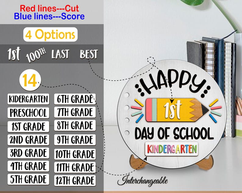 Kids Interchangeable First Day of School Sign, Kindergarten School ...