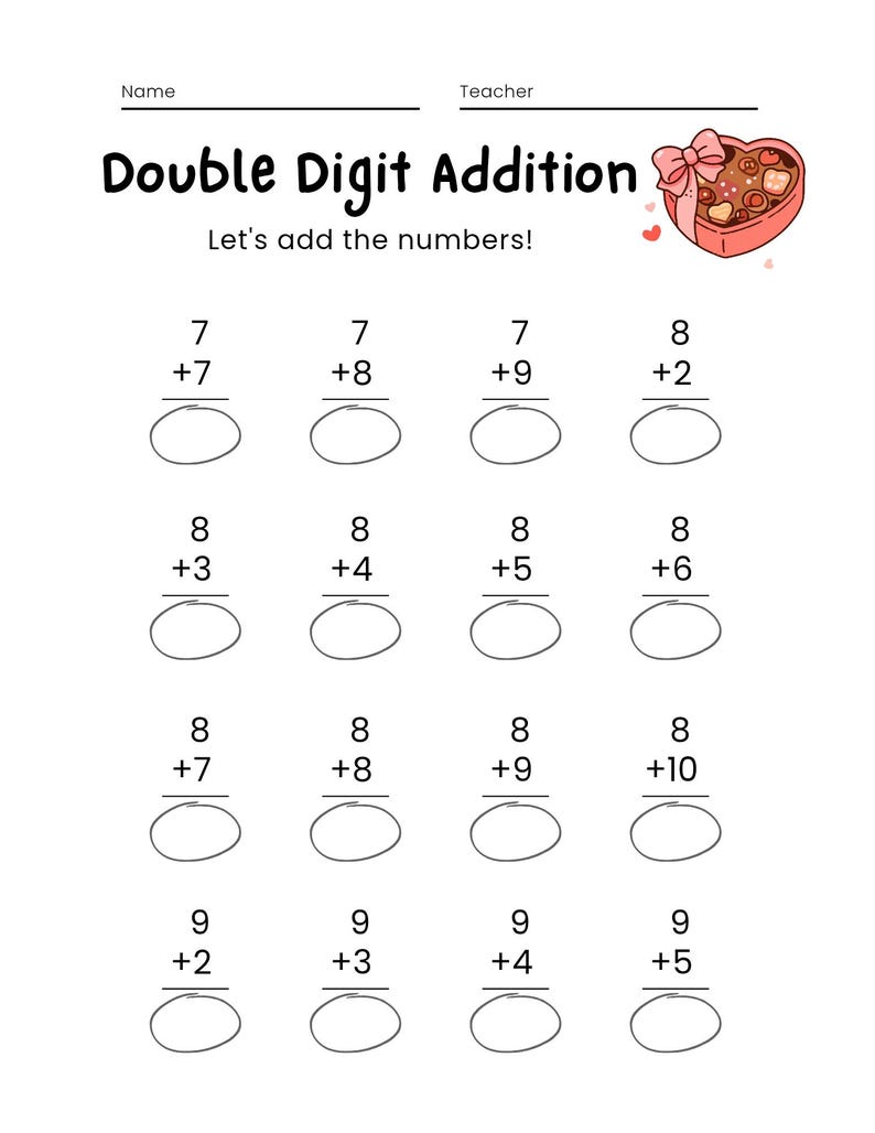 Addition Worksheets - Single & Double Digit for Preschool Kingdergarten ...