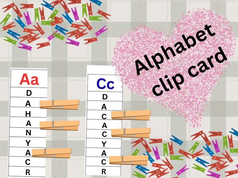 Uppercase Alphabet Clip Cards, Preschool Letter Matching (digital ...
