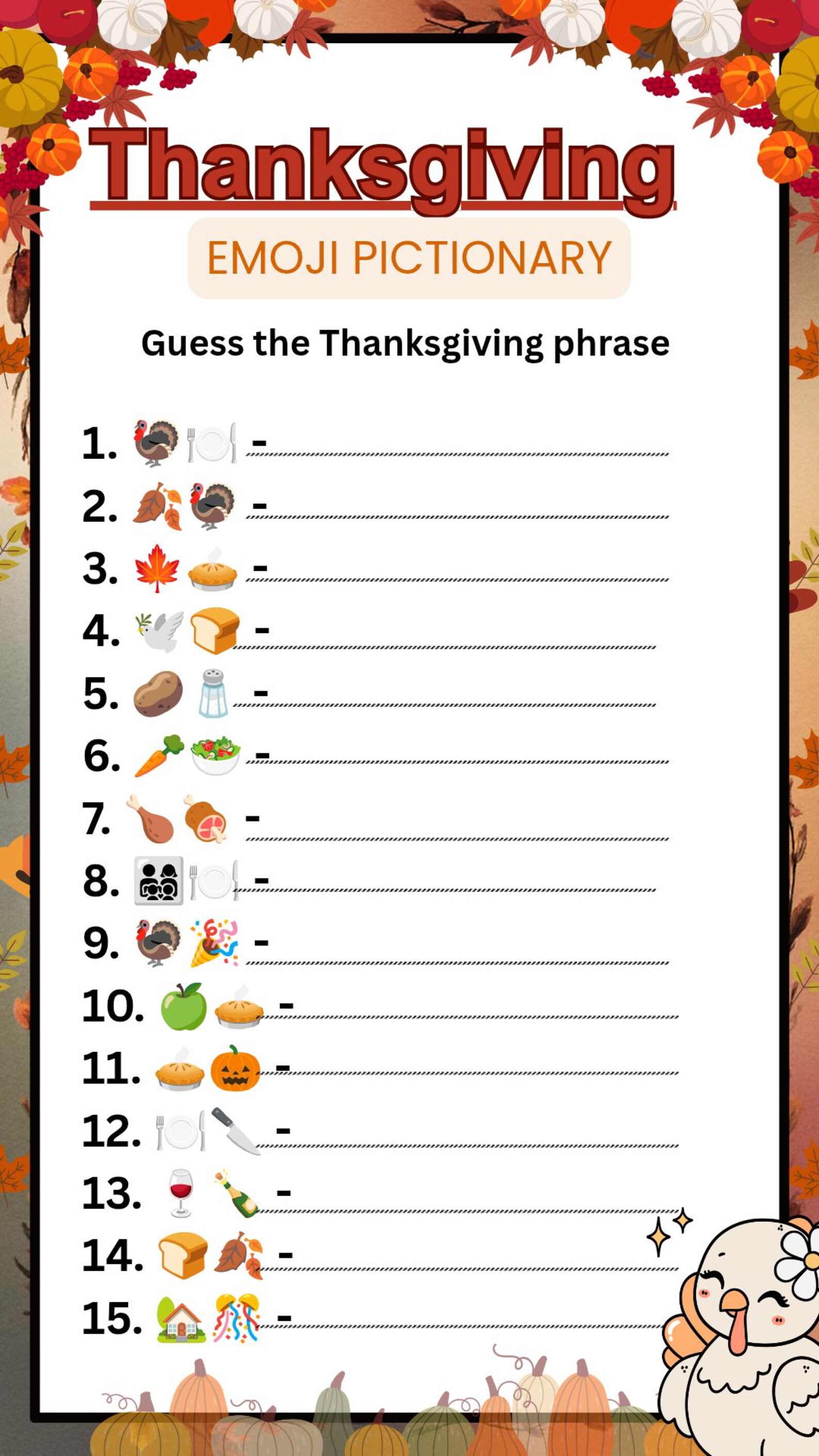 Thanksgiving Emoji Pictionary Game | Family Party (instant Download PDF ...