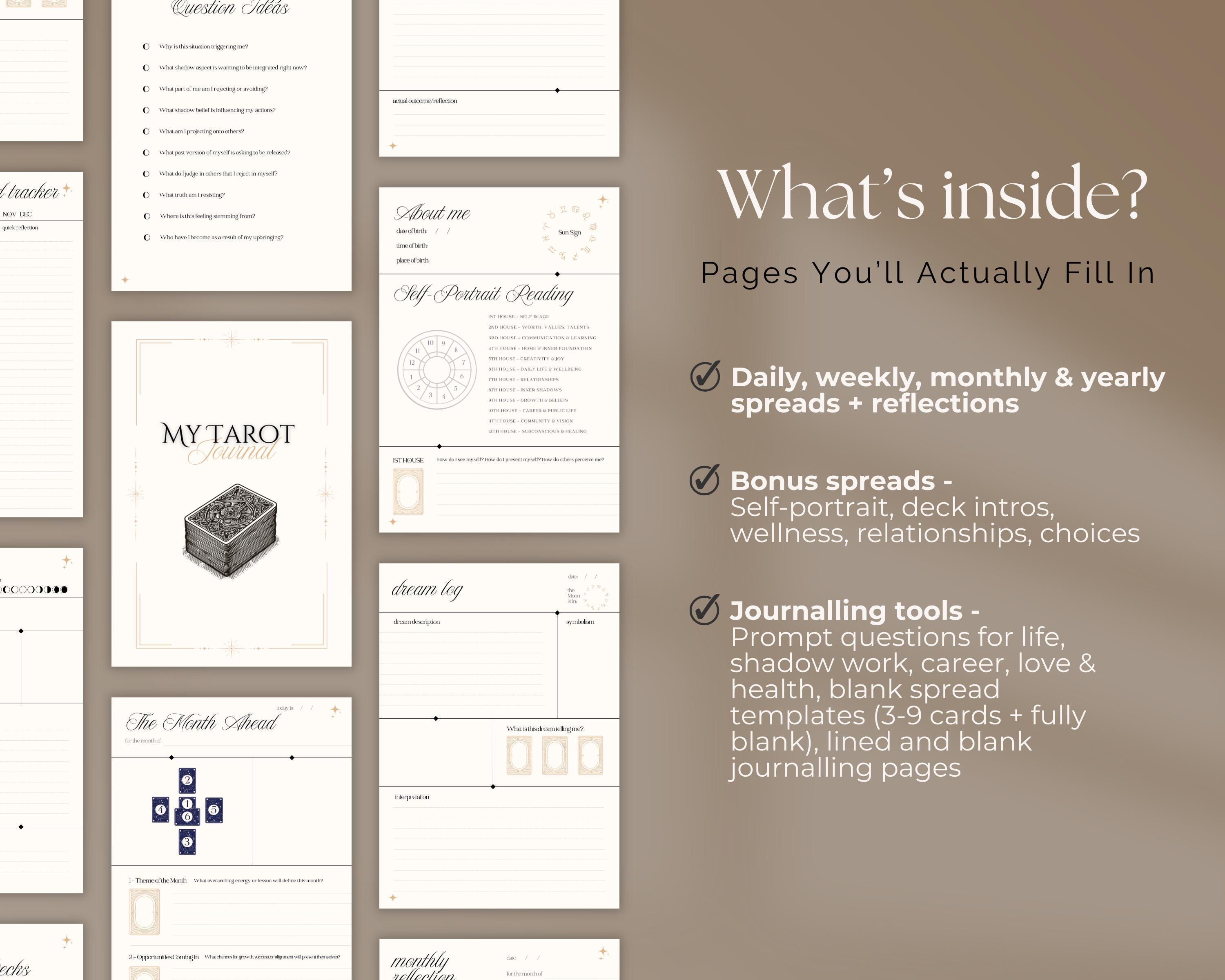 Printable Daily Tarot Journal: Beginner-friendly Workbook (digital ...