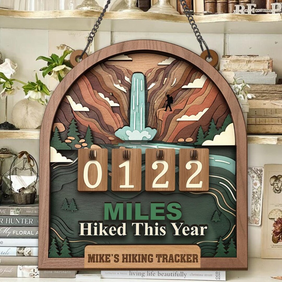 Waterfall Hiking Miles Tracker Sign, Miles Distance Display ...
