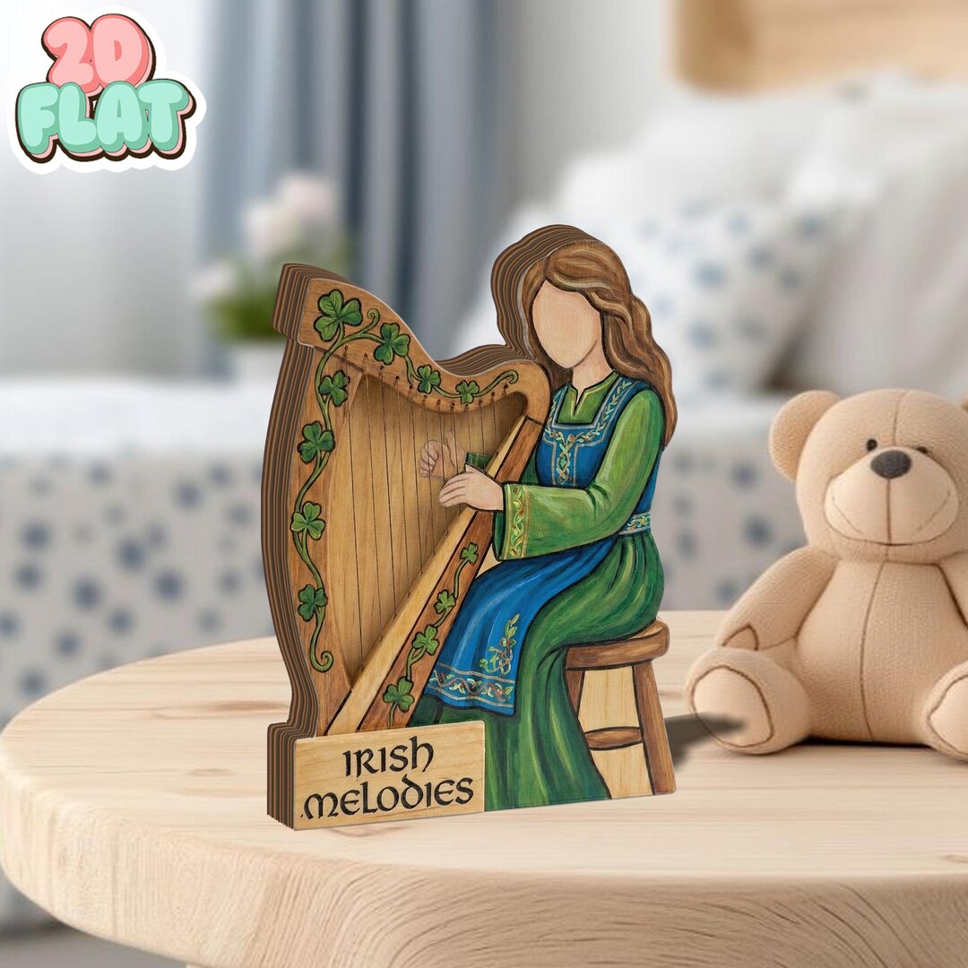Irish Harp Musician Wooden Block Decor, Irish Melodies Shelf Sitter ...