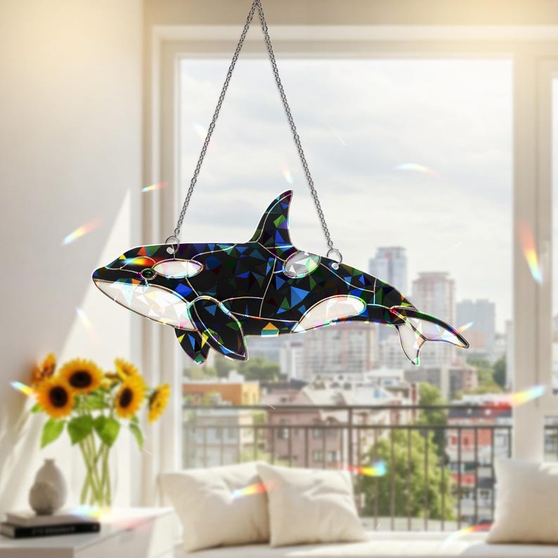 Orca Whale Acrylic Suncatcher Window Hanging, Hologram Killer Whale ...