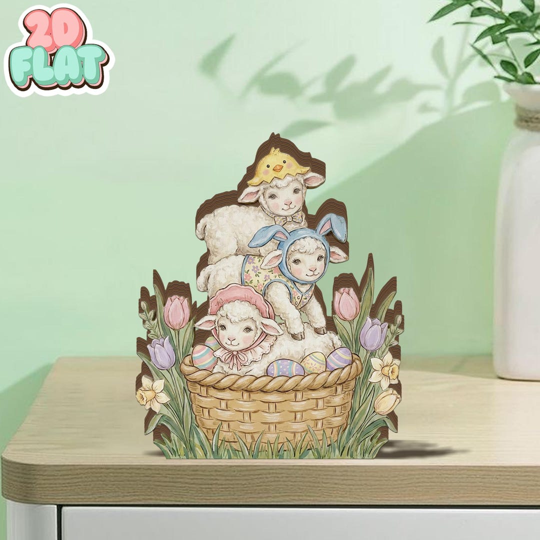 Easter Lamb 2D FLAT Wooden Block Decor, Spring Farm Animal Shelf Sign ...