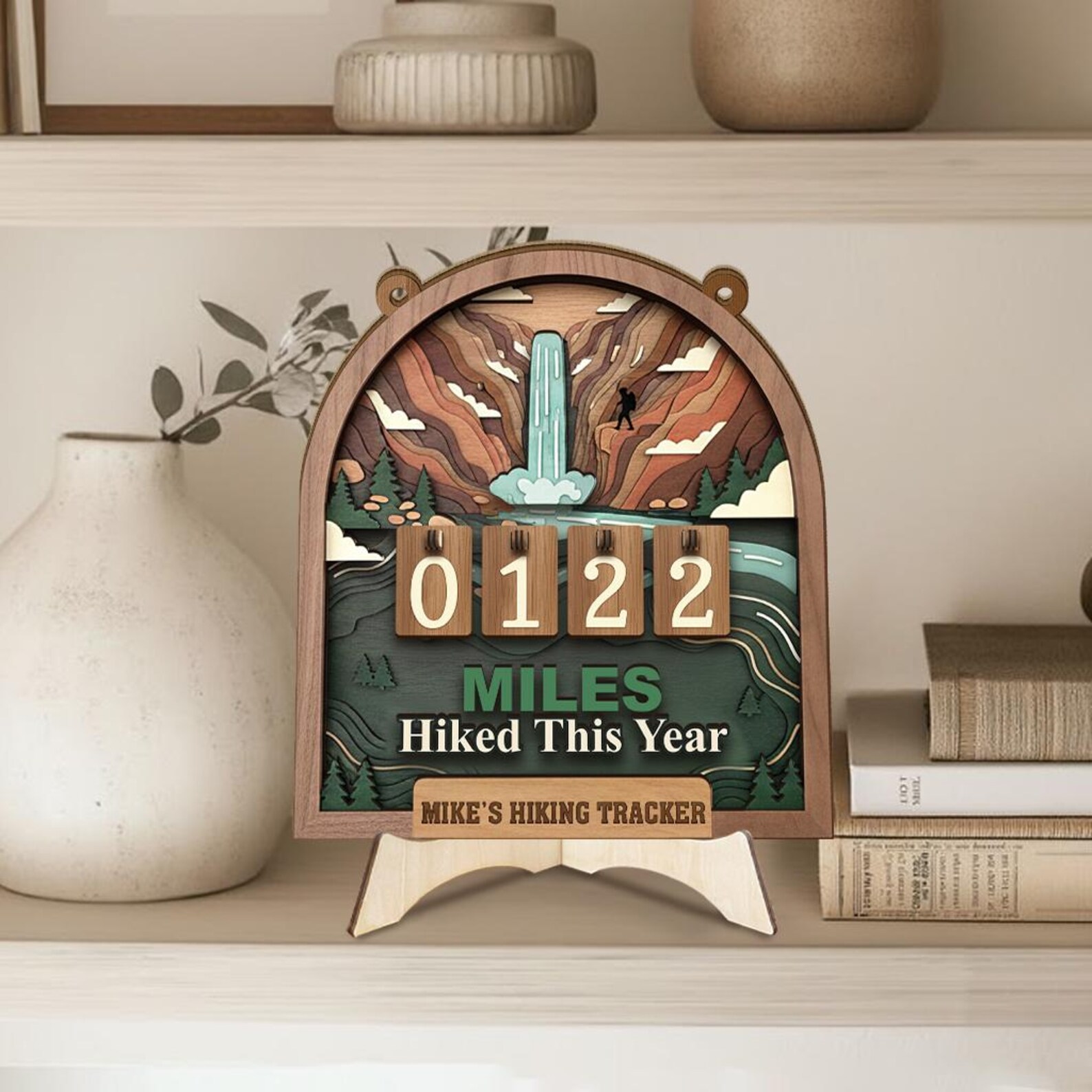 Waterfall Hiking Miles Tracker Sign, Miles Distance Display ...