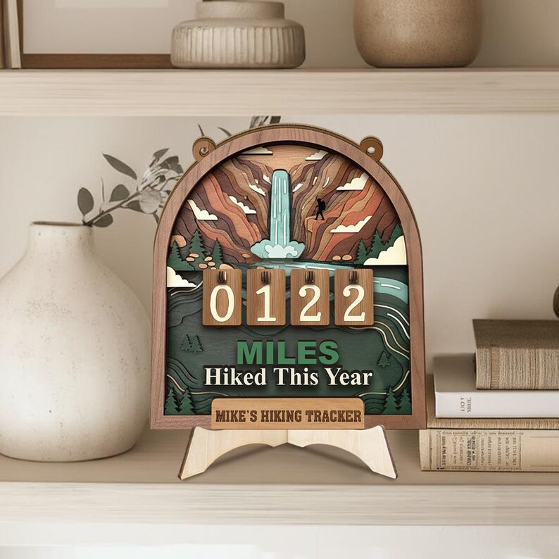 Waterfall Hiking Miles Tracker Sign, Miles Distance Display ...