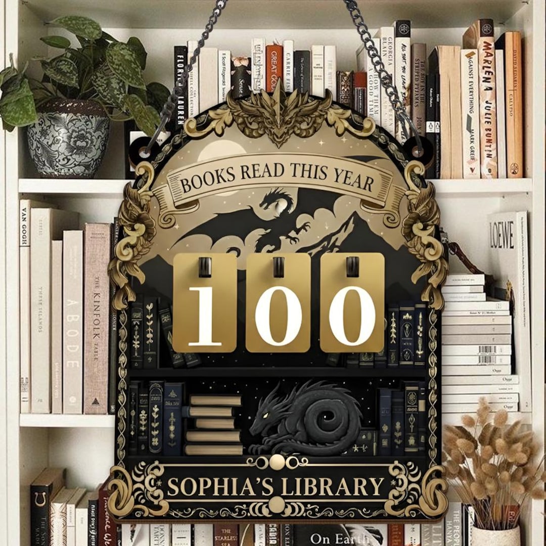 Dragon Book Tracker Sign, Books Read This Year Counter, Personalized ...