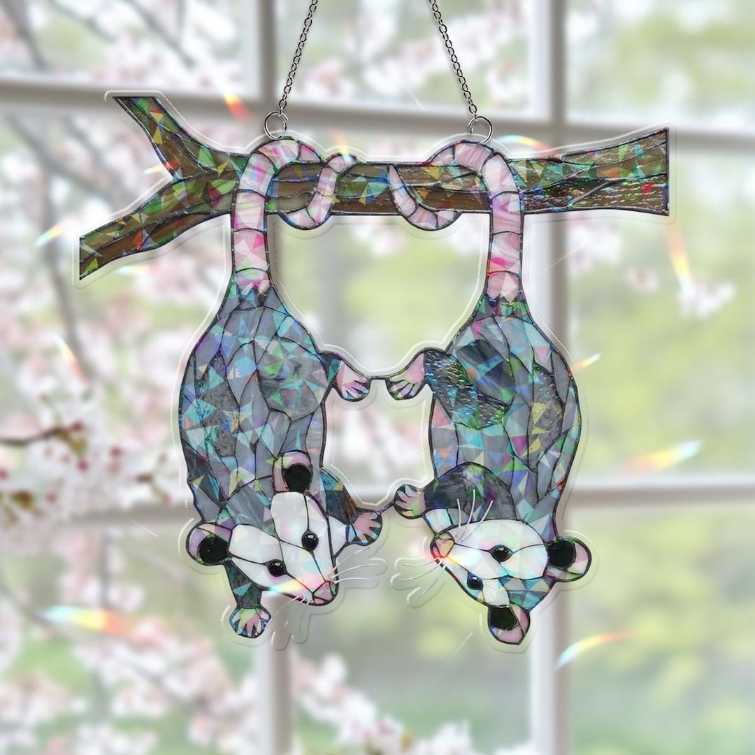 Funny Couple Possum Acrylic Hologram Window Hanging, Cute Opossum Love ...