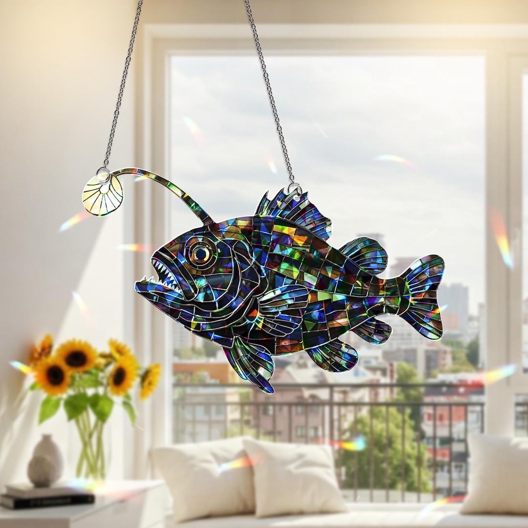 Angler Fish Acrylic Window Hanging, Hologram Deep Sea Suncatcher, Ocean ...