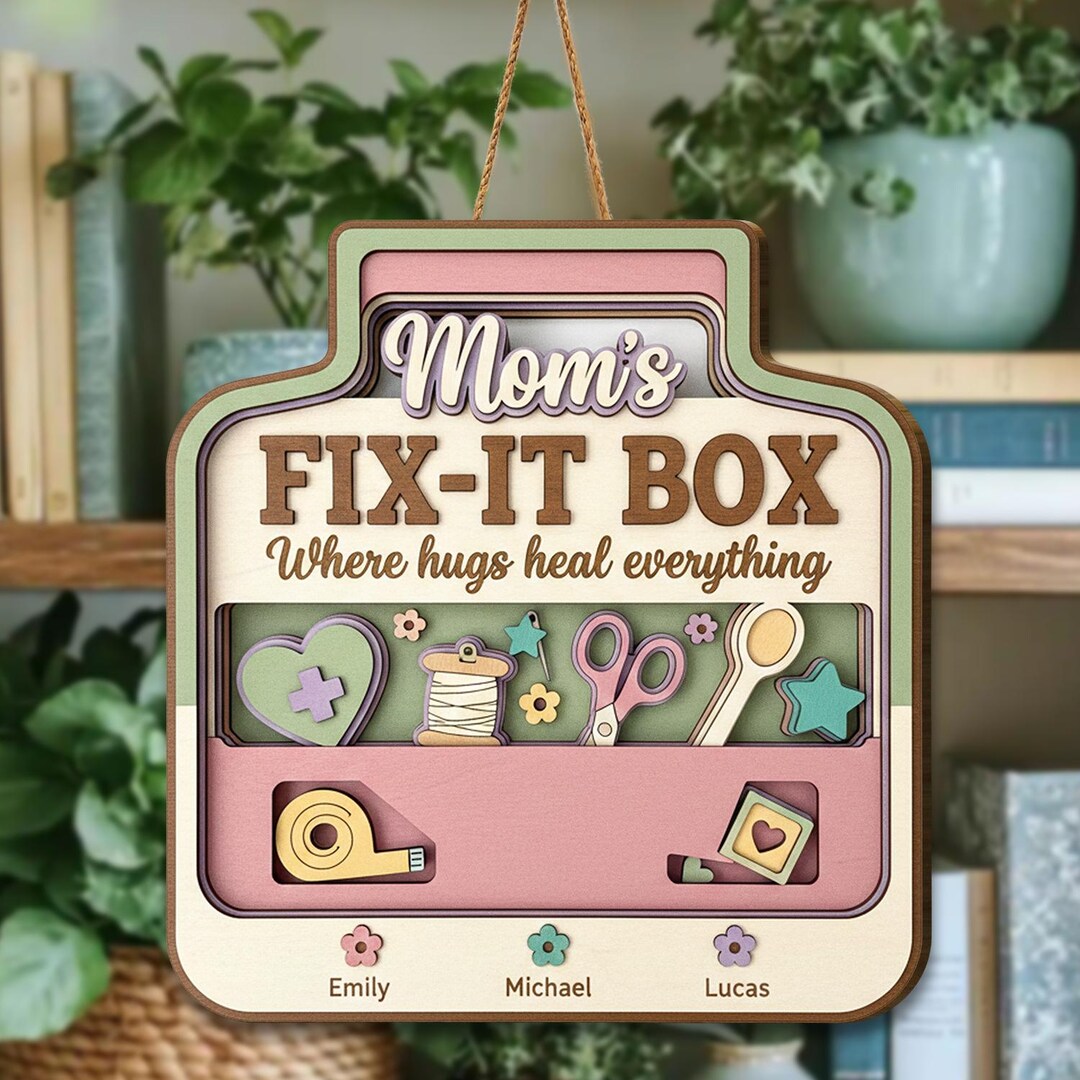 Mom Fix It Box Wooden Sign, 3D Layered Wall Decor, Personalized Mom ...