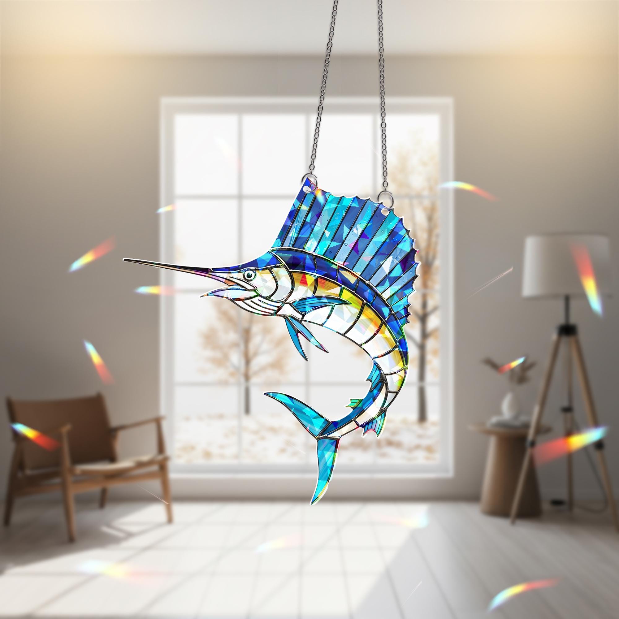 Marlin Fish Acrylic Suncatcher Window Hanging, Hologram Sailfish ...