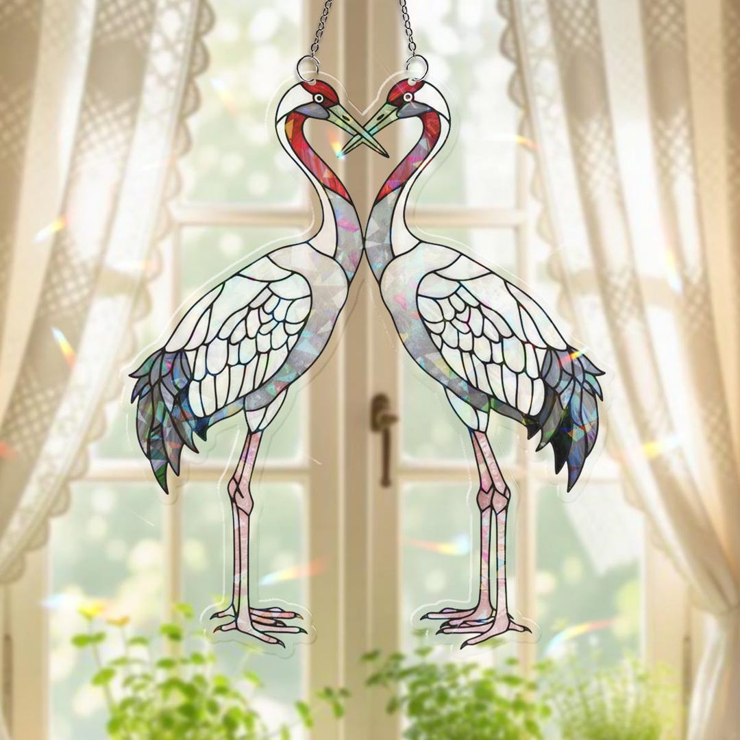 Sarus Crane Couple ACRYLIC Hologram Window Hanging, Romantic Bird ...