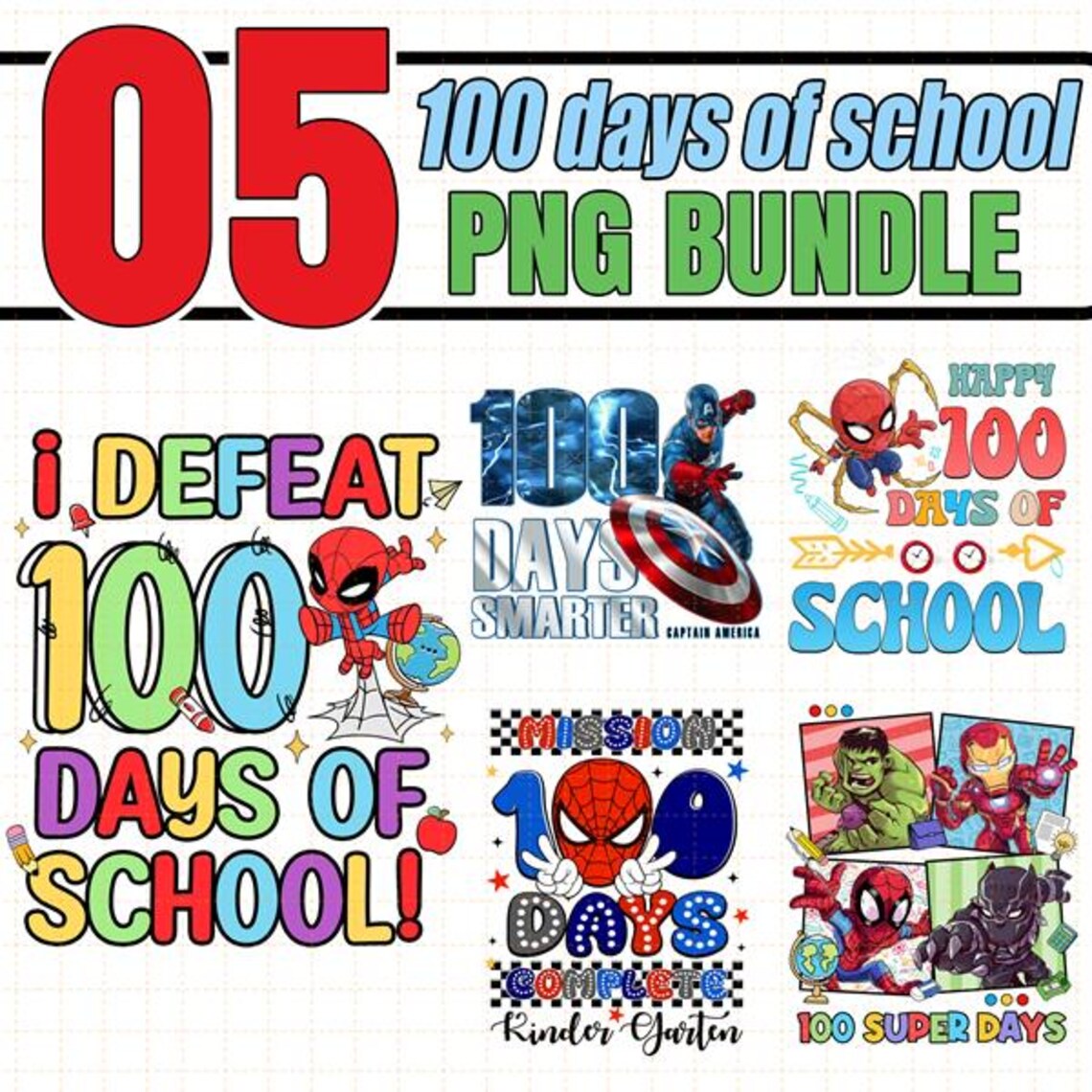 Spiderman 100 Days of School Bundle Png, Superhero 100 Days Png ...