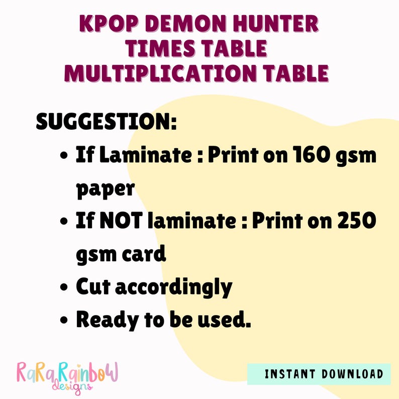 Huntrix Kpop Demon Hunter Times Table Cards, Printable Multiplication ...