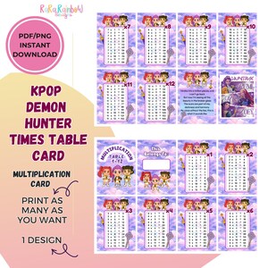 Huntrix Kpop Demon Hunter Times Table Cards, Printable Multiplication ...