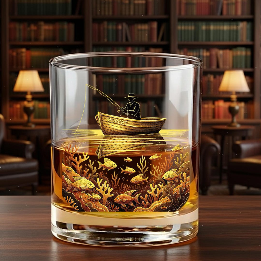 Personalized Fishing Whiskey Glass, Custom Name Fisherman Drinkware ...