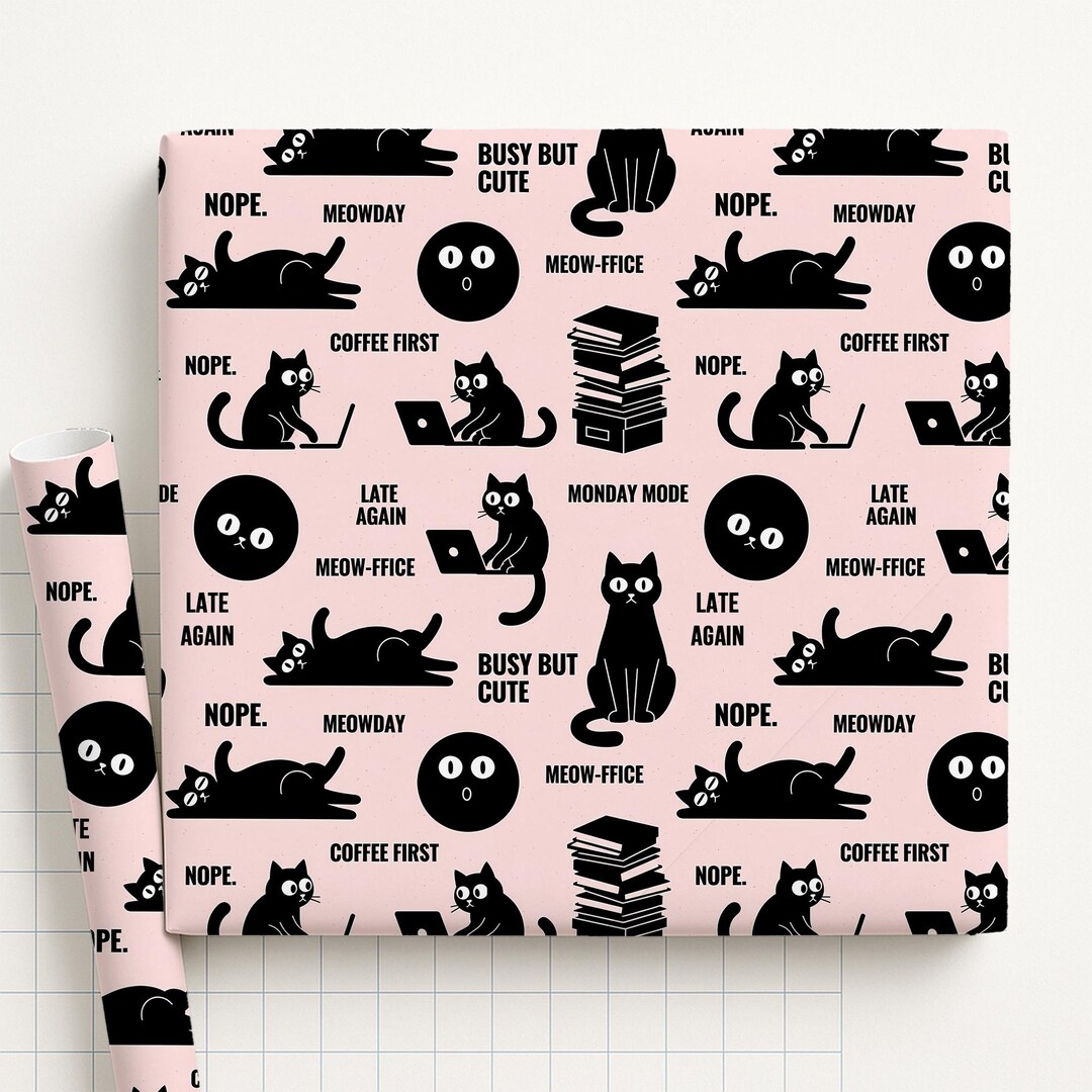 Funny Black Cat Wrapping Paper – Meow Office Gift Wrap - Etsy
