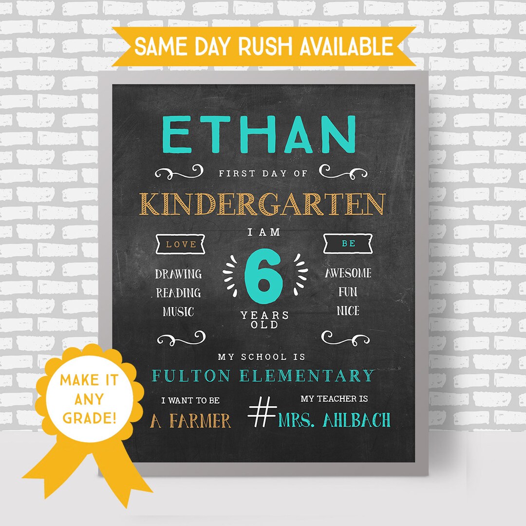 Custom First Day of School Chalkboard Sign - Elementary School ...