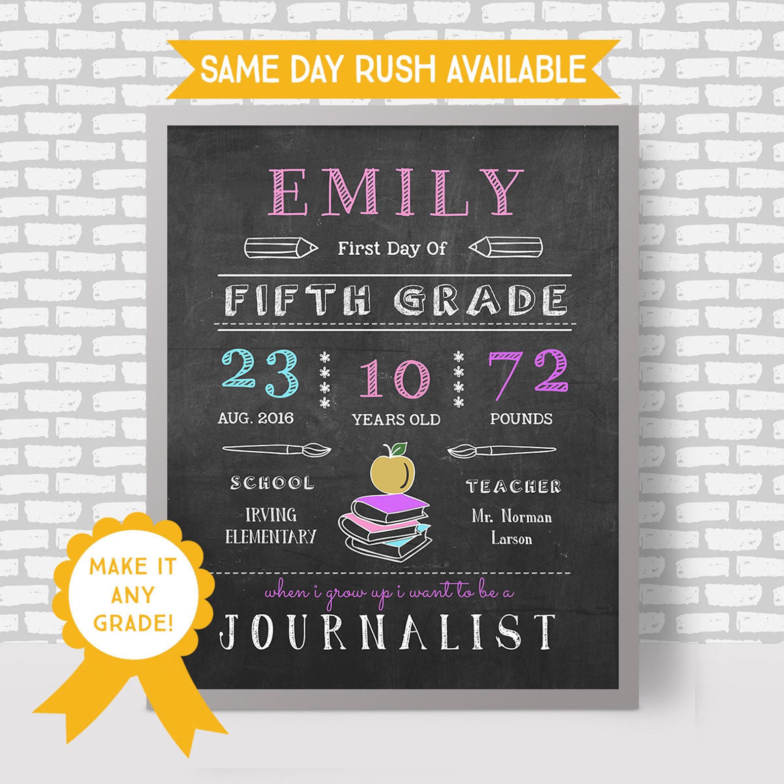 Custom First Day of School Chalkboard Sign Elementary - Etsy