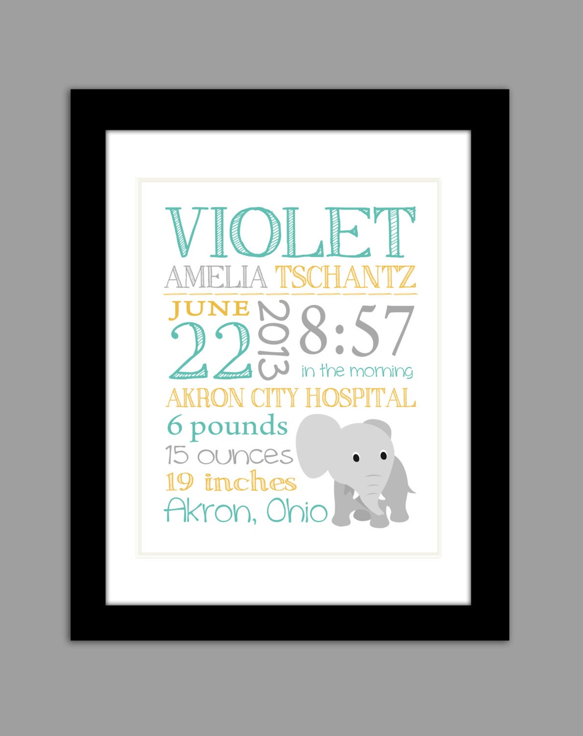 Personalized Typography Baby Stat Gift With Name - Digital JPEG File ...
