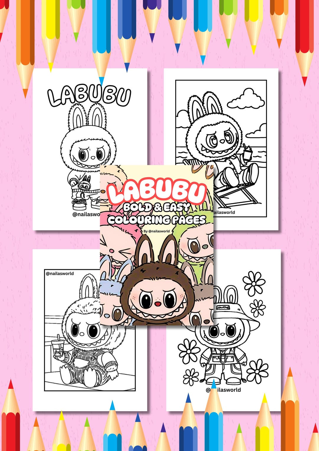 Labubu-inspired Colouring Pages – 12 Cute PDF Printables | Kawaii ...