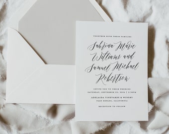 Romantic Calligraphy Script Wedding Invitation Feminine Light | Etsy