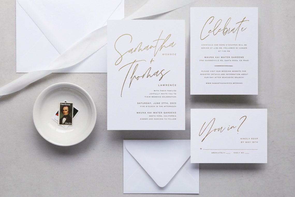 Gold Foil Wedding Invitation, Foil Wedding Invitation, Foil-pressed ...