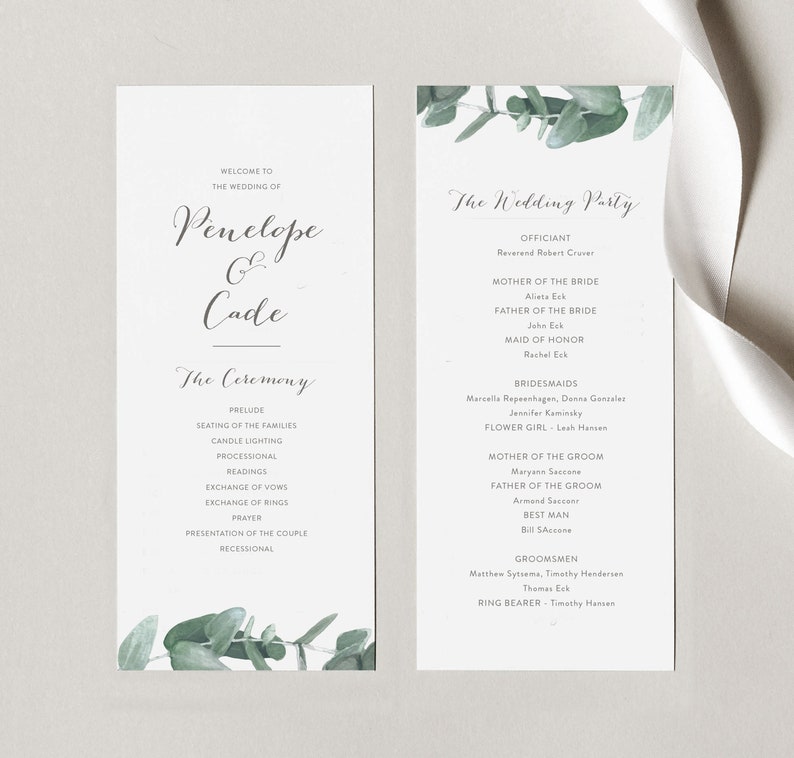 Greenery Wedding Program Template Download Greenery, Eucalyptus Wedding Program, Greenery ...
