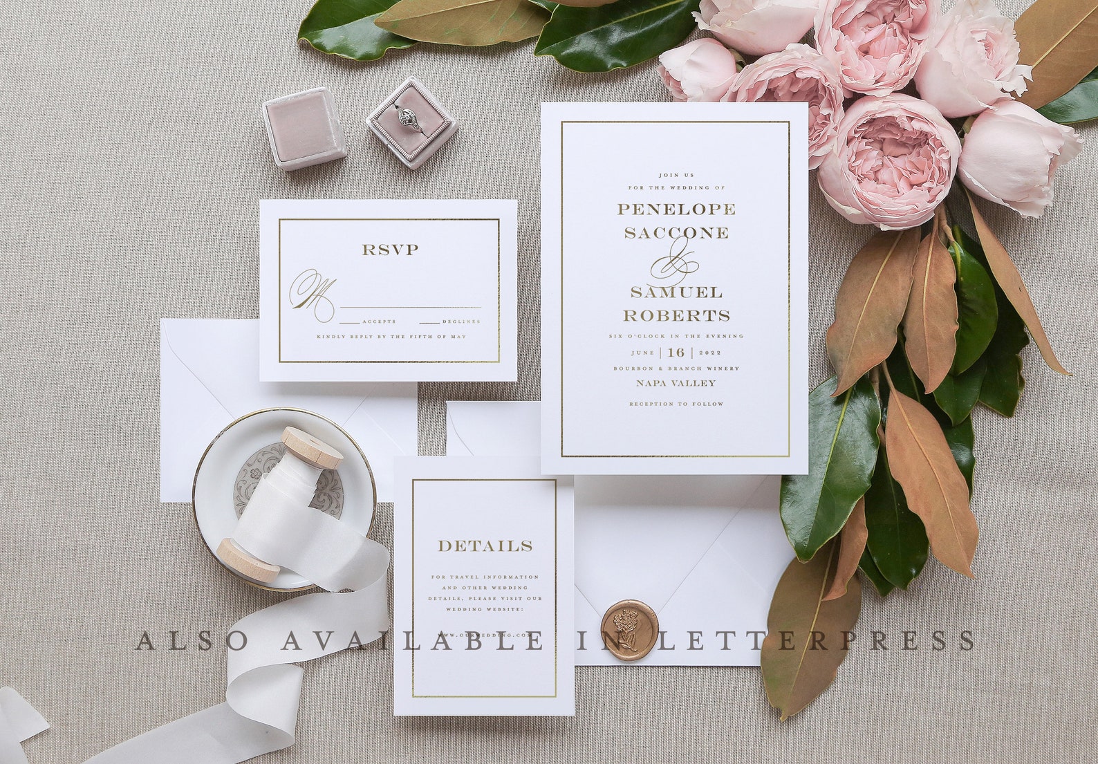 Gold Foil Formal Preppy Wedding Invitation Set Suite, Classic Premium ...