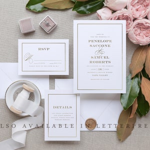 Gold Foil Formal Preppy Wedding Invitation Set Suite, Classic Premium ...