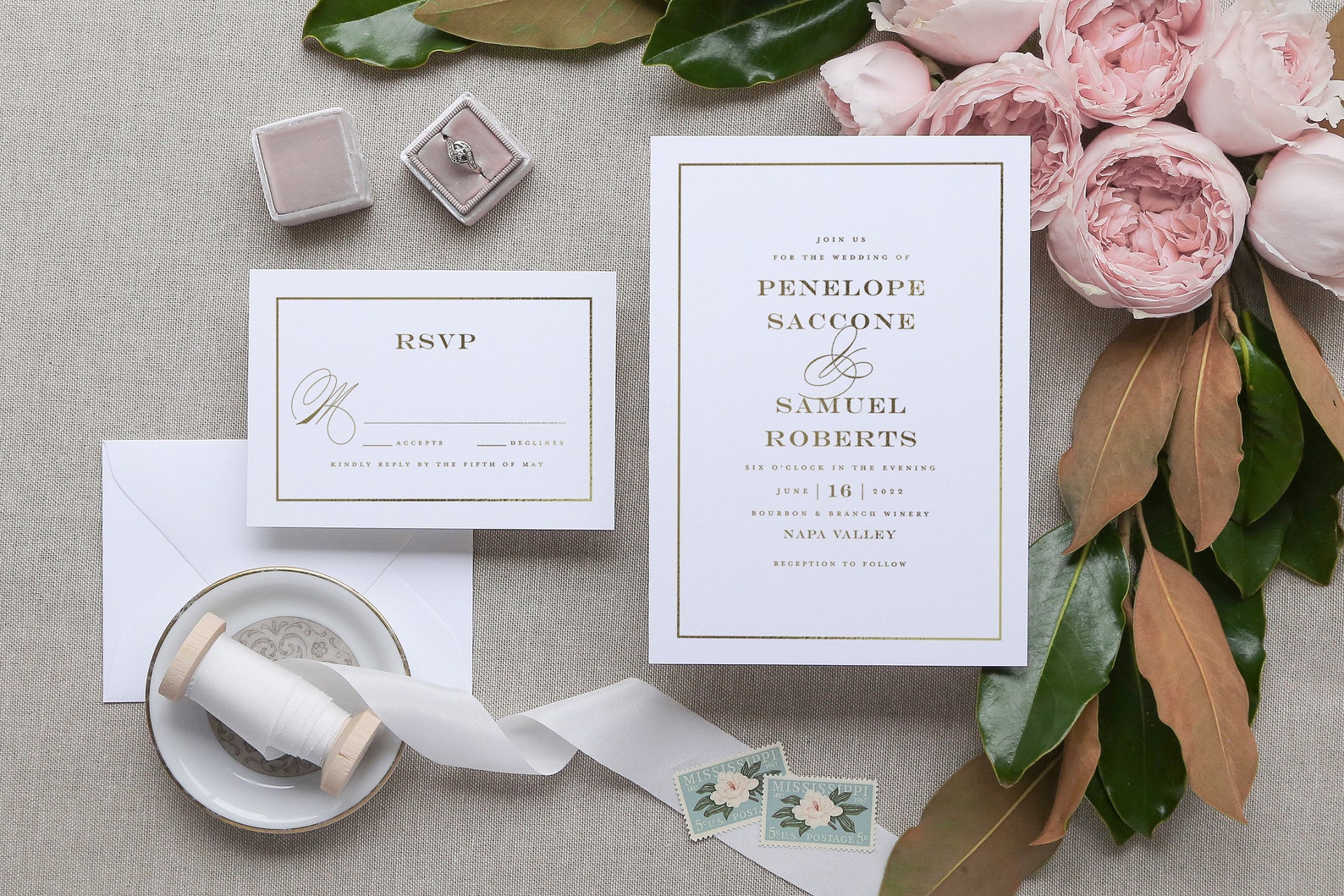 Gold Foil Formal Preppy Wedding Invitation Set Suite, Classic Premium ...