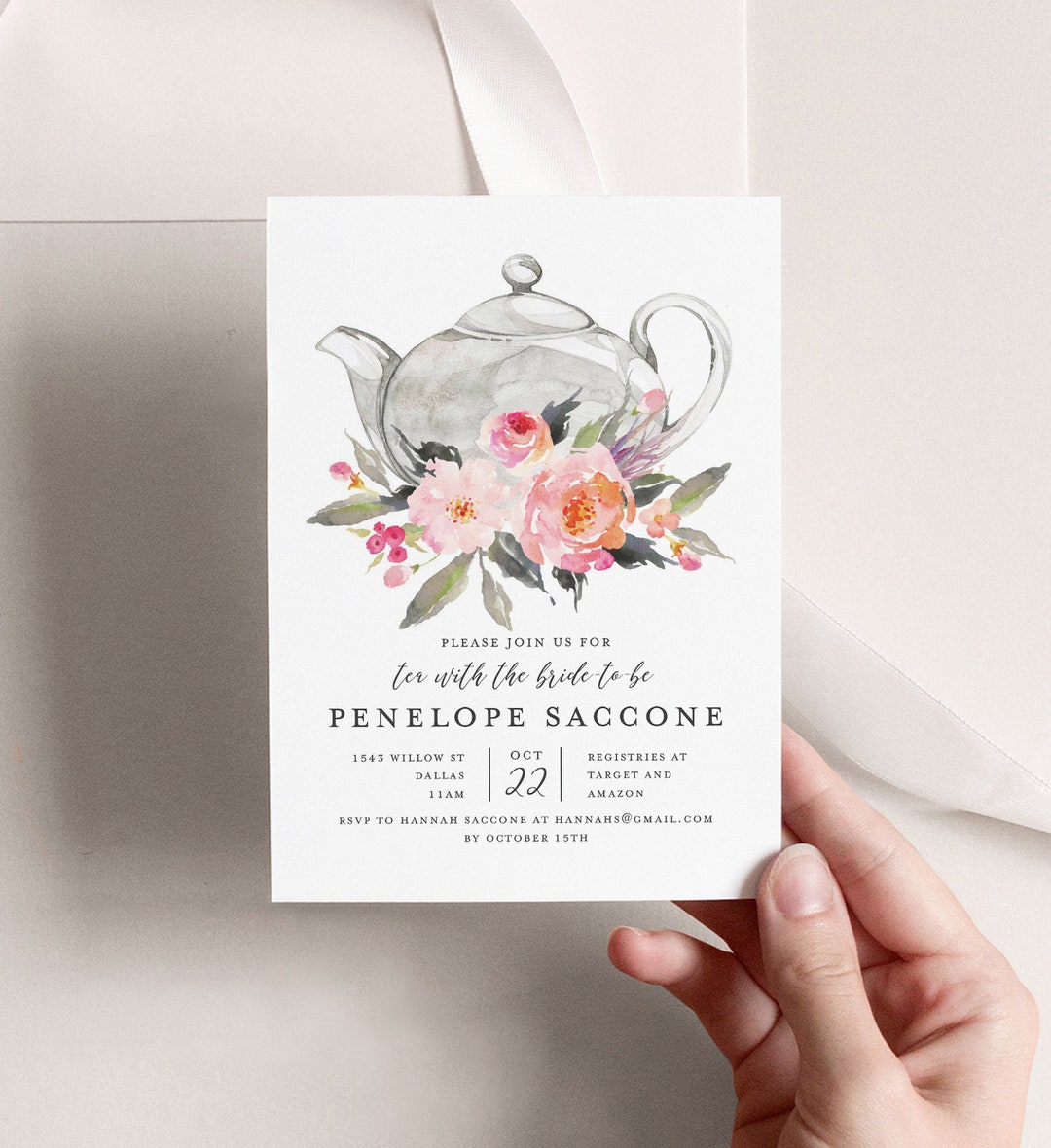 Tea With the Bride to Be Invitation, Bridal Shower Tea Invitation ...