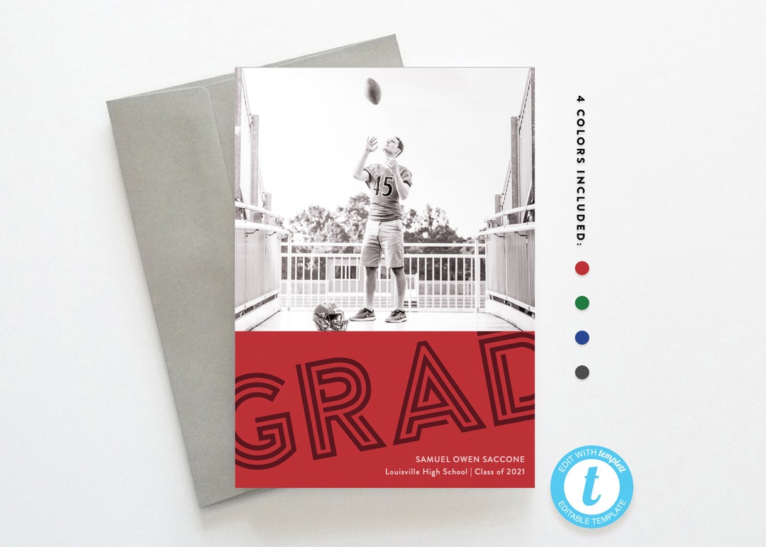 Graduation Template With Photo Card Editable Templett Senior Printable ...