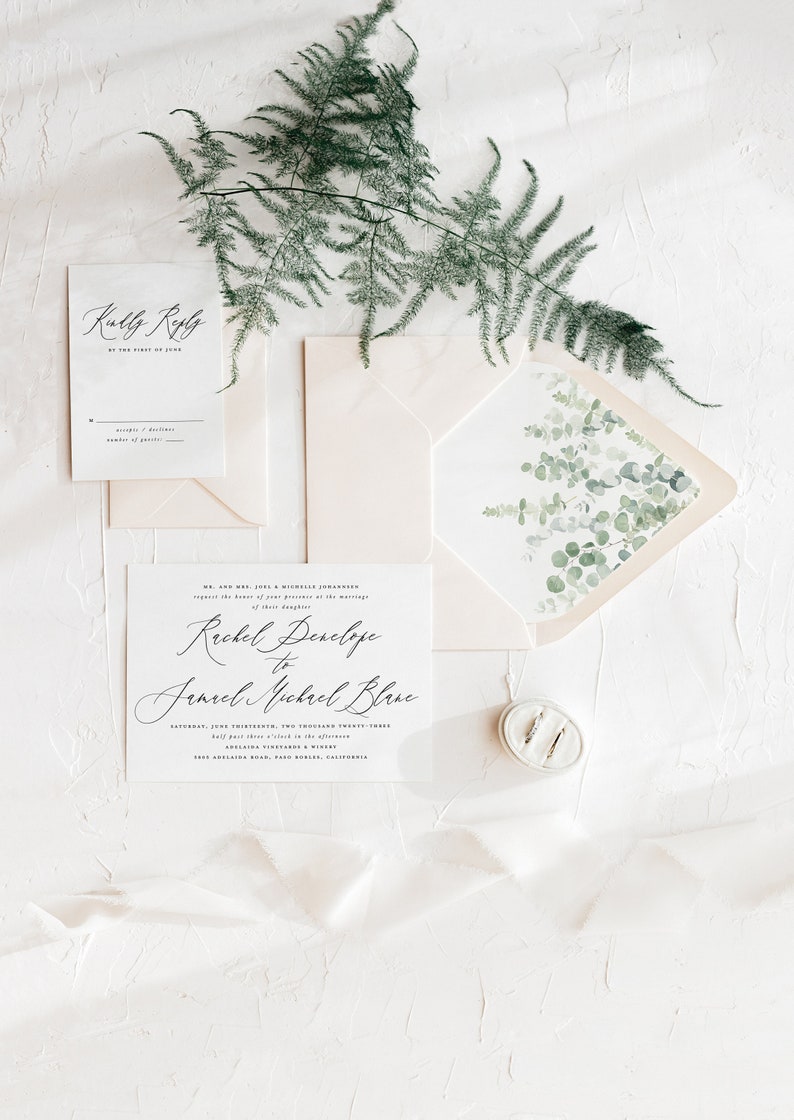 Romantic Calligraphy Script Wedding Invitation Feminine Light | Etsy