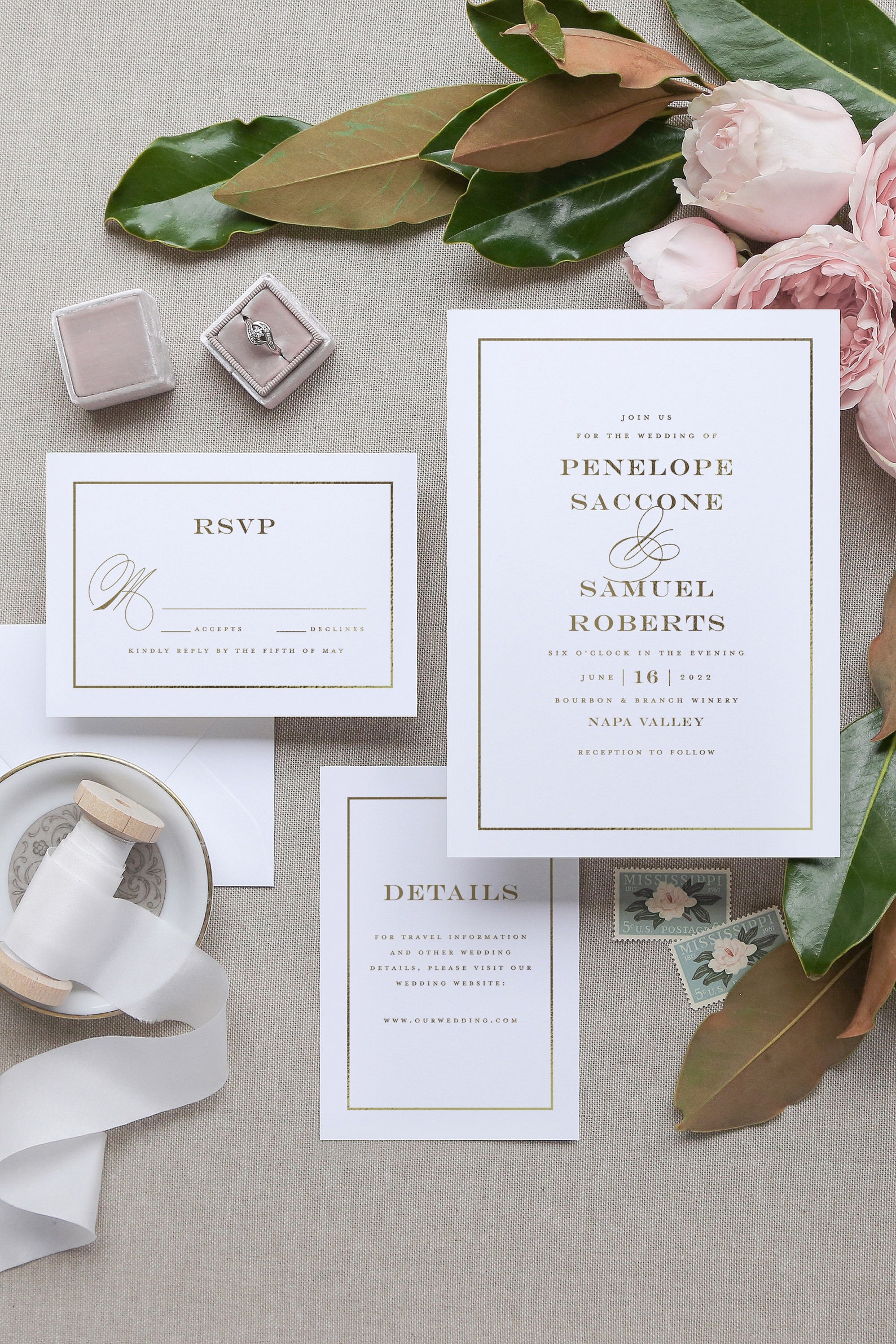 Gold Foil Formal Preppy Wedding Invitation Set Suite, Classic Premium ...
