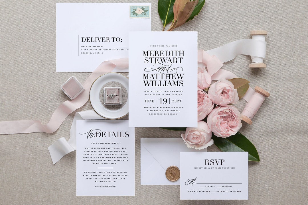 Classic Formal Modern Printed Elegant Bold Wedding Invitation Set Suite ...