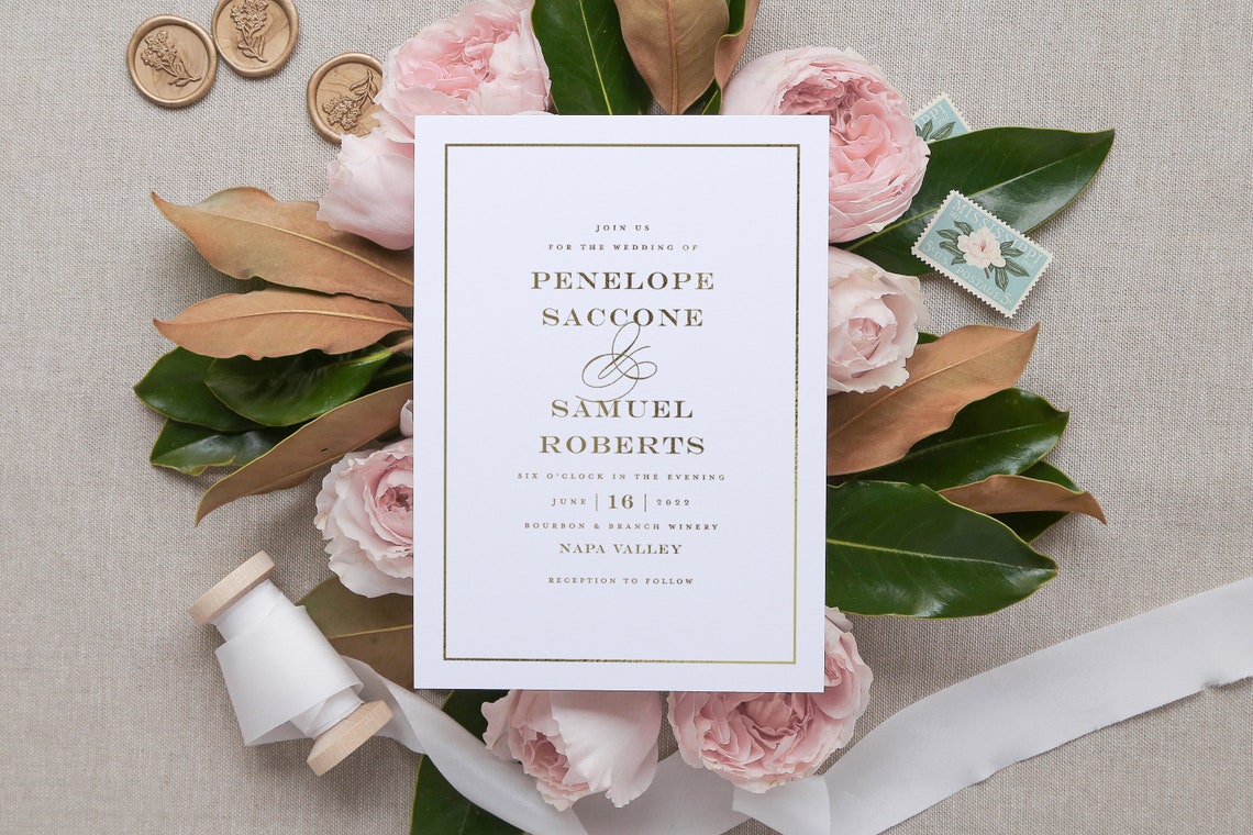 Gold Foil Formal Preppy Wedding Invitation Set Suite, Classic Premium ...