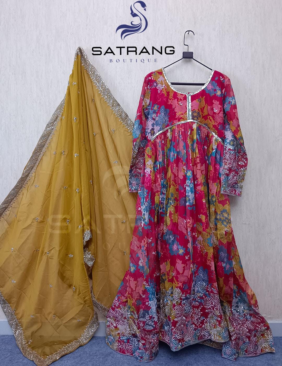 Pakistani Printed FULL FLAIR Anarkali Gown Indian Wedding Geast Wear ...