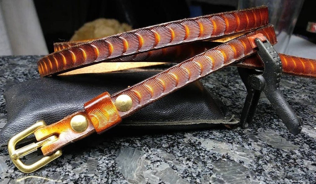 Handmade Leather Skinny Belt for Big and Tall Men or Women, Dark Brown ...